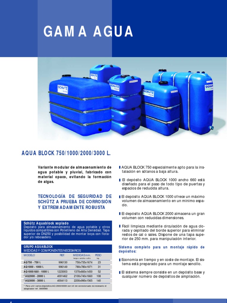 Dimensiones del Tinaco Aqua Block 750L | PDF | Agua | Naturaleza