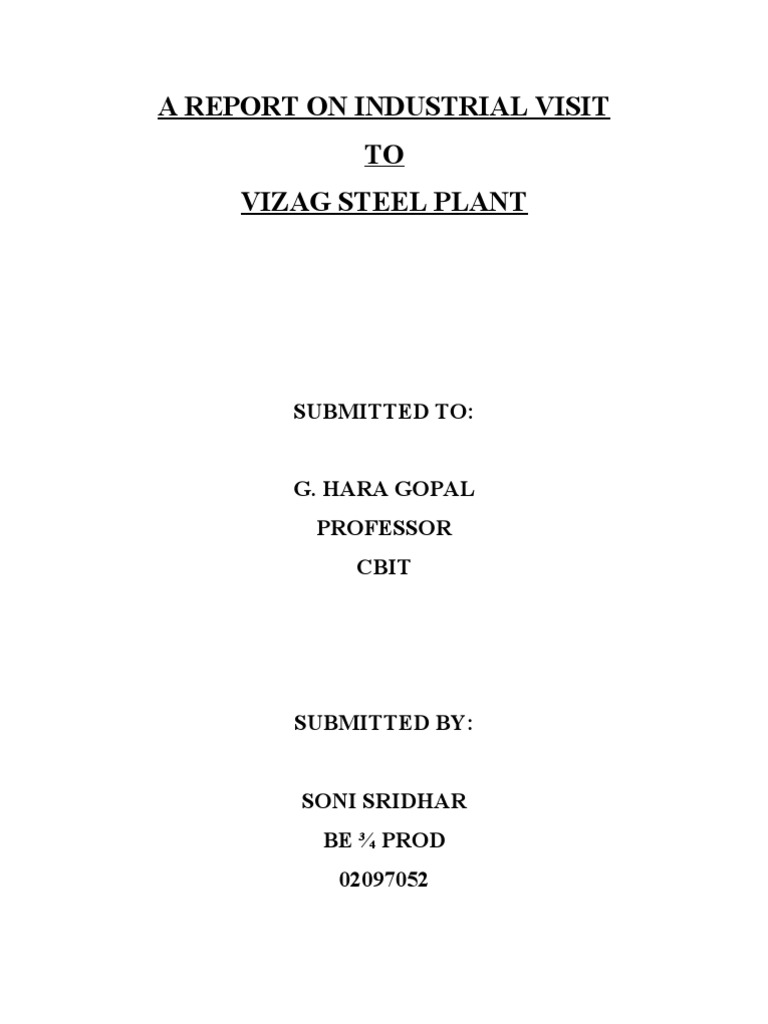 Industrial Visit Report: Vizag Steel Plant | PDF | Coke (Fuel) | Industries