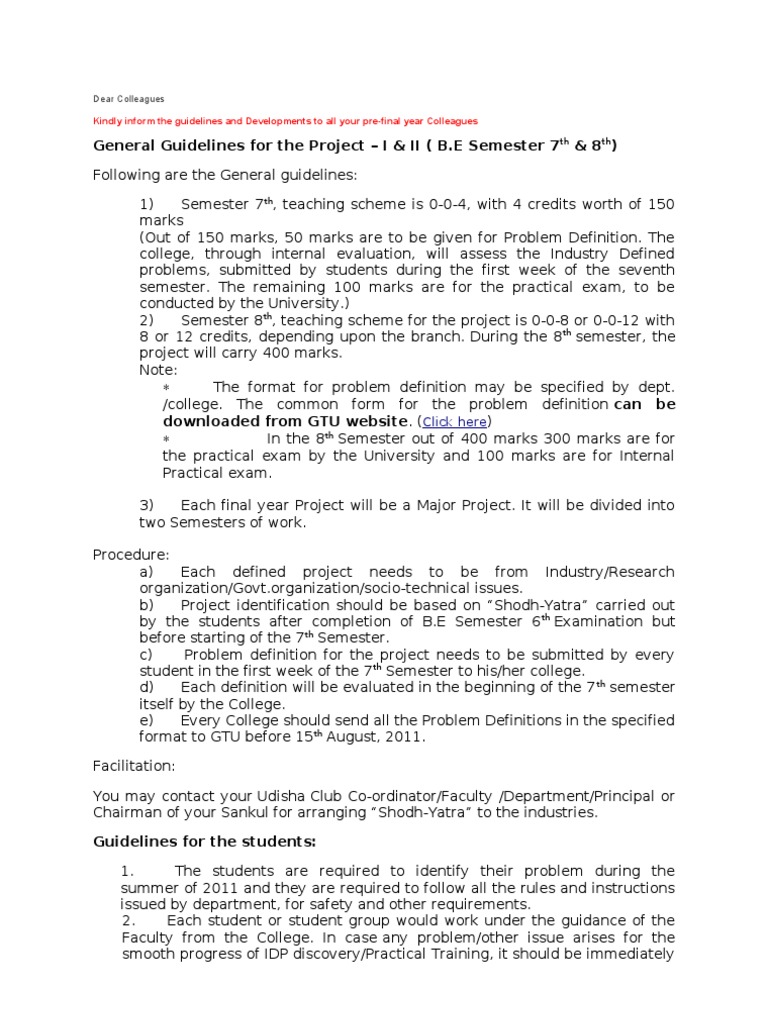 Guidelines for Final Year Engineering Projects at GTU: Problem ...