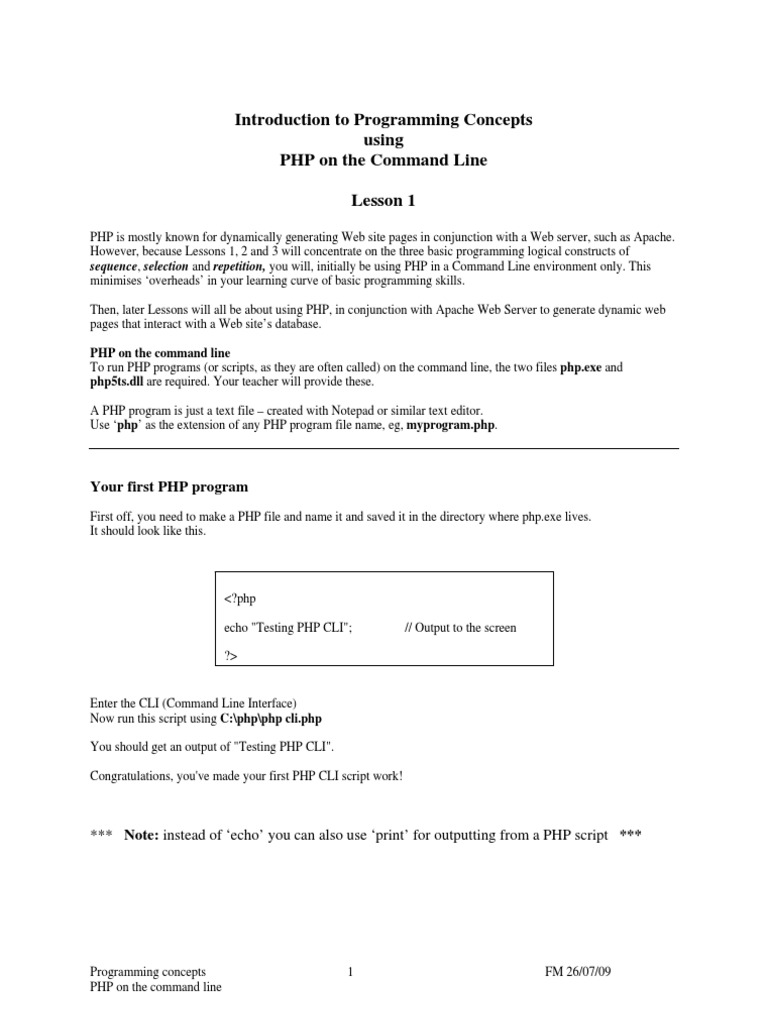 Php Lesson 1 Pdf Command Line Interface Php 