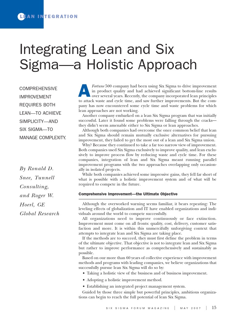 Integrating Lean and Six Sigma Holistic Approach PDF | PDF | Lean Manufacturing | Six Sigma