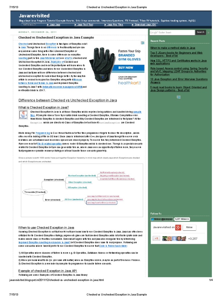 Checked Vs Unchecked Exception in Java Example | Download Free PDF ...