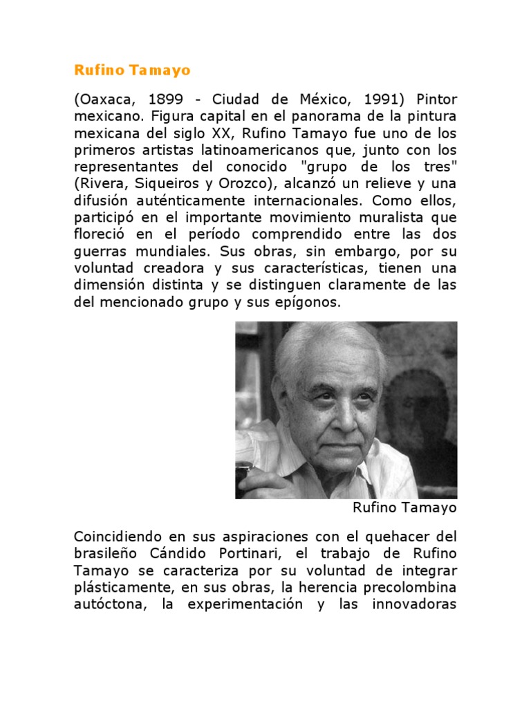 Biografía De Rufino Tamayo Pdf Artes General Science