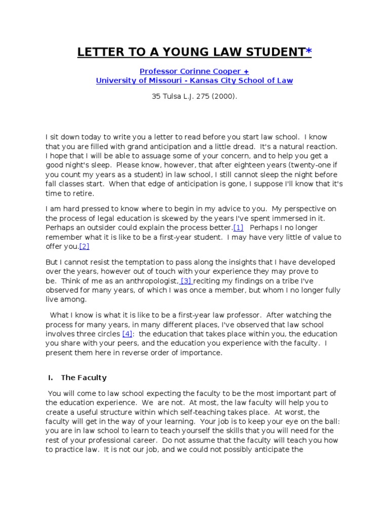 Letter To A Young Law Student 09242012 | PDF | Bankruptcy | Lawyer