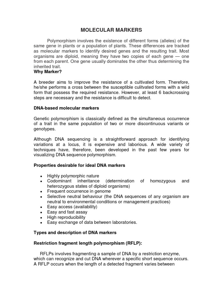 Molecular Markers | PDF | Primer (Molecular Biology) | Genetic Marker