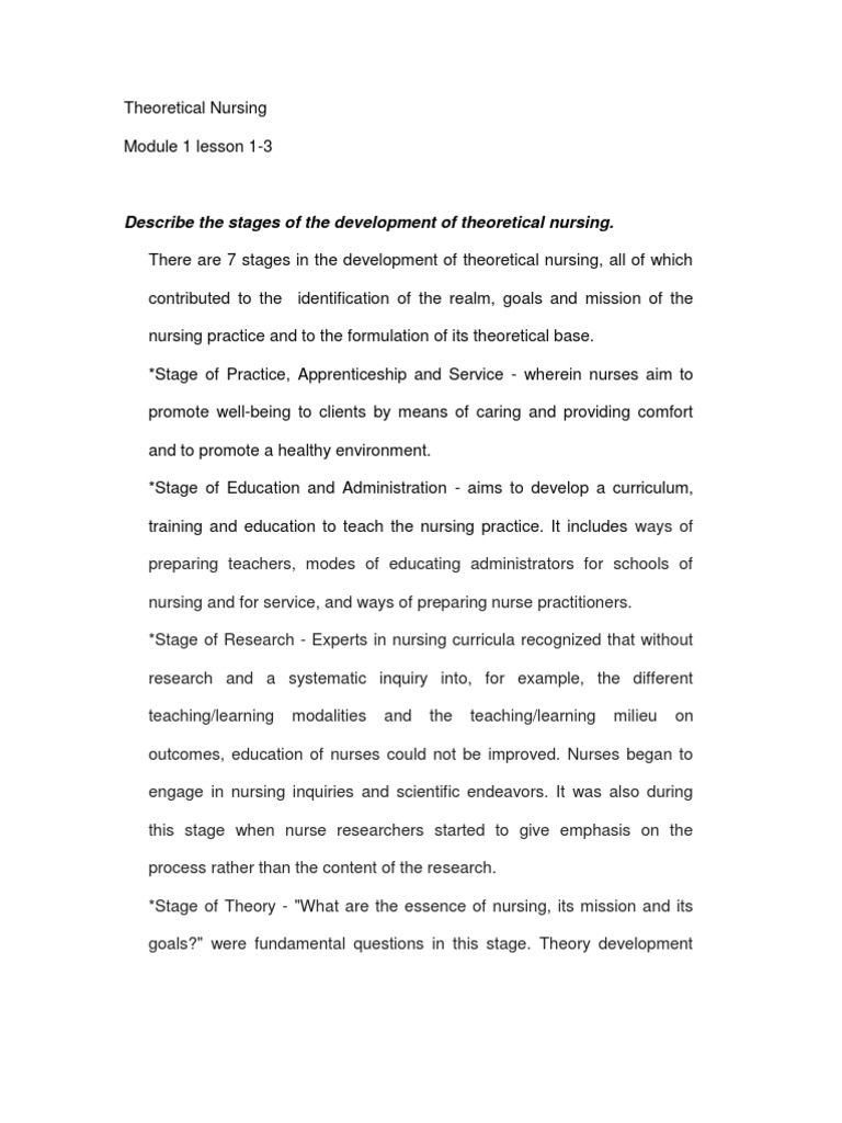Theoretical Nursing Module 1 | PDF | Nursing | Theory