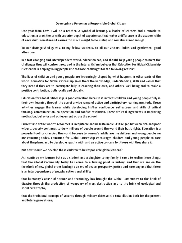 Developing A Person As A Responsible Global Citizen | Download Free PDF ...