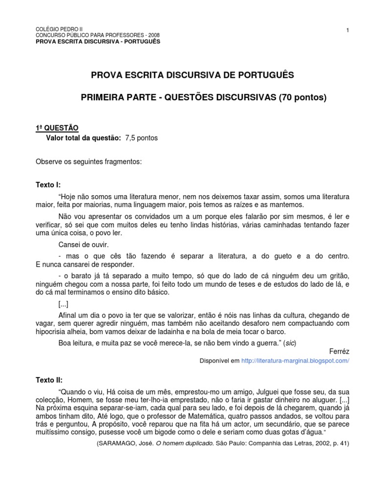 Prova Discursiva PORTUGUES | PDF | Interdisciplinaridade | Brasil
