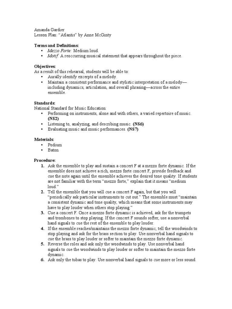 Atlantis Lesson Plan | PDF | Saxophone | Brass Instruments