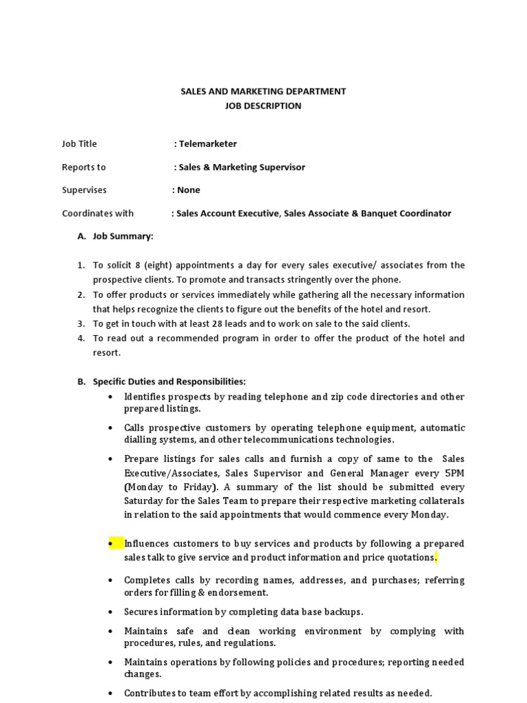 Telemarketer - Job Description | PDF