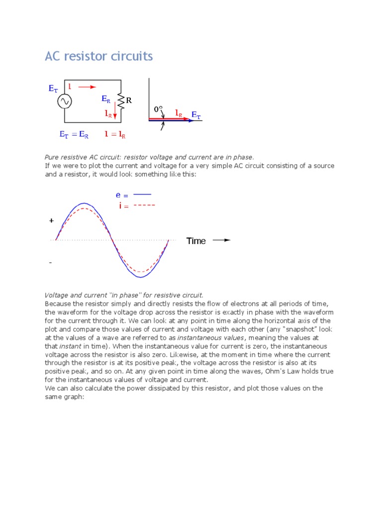 AC Resistor Circuits: Pure Resistive AC Circuit: Resistor Voltage and ...