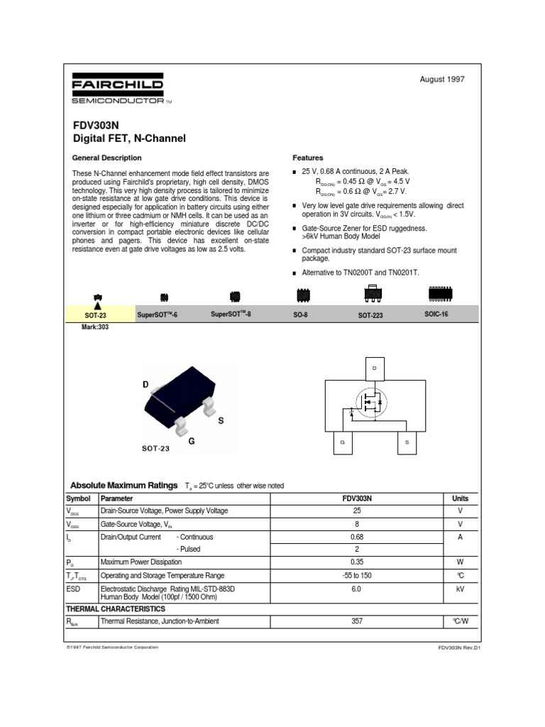 n Mosfet Fdv303n | Field Effect Transistor | Electrostatic Discharge