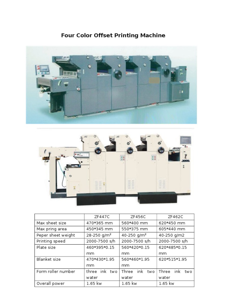 Four Color Offset Printing Machine Specs | PDF | Printing | Paper