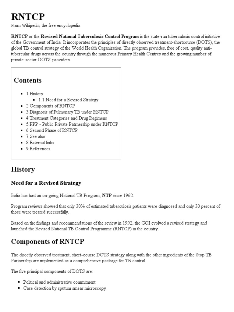 RNTCP - Wikipedia, The Free Encyclopedia | PDF | Tuberculosis ...