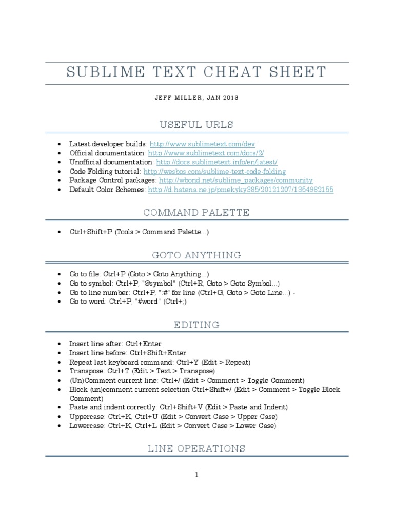 Sublime Text For Windows Cheat Sheet | PDF | Letter Case | Software