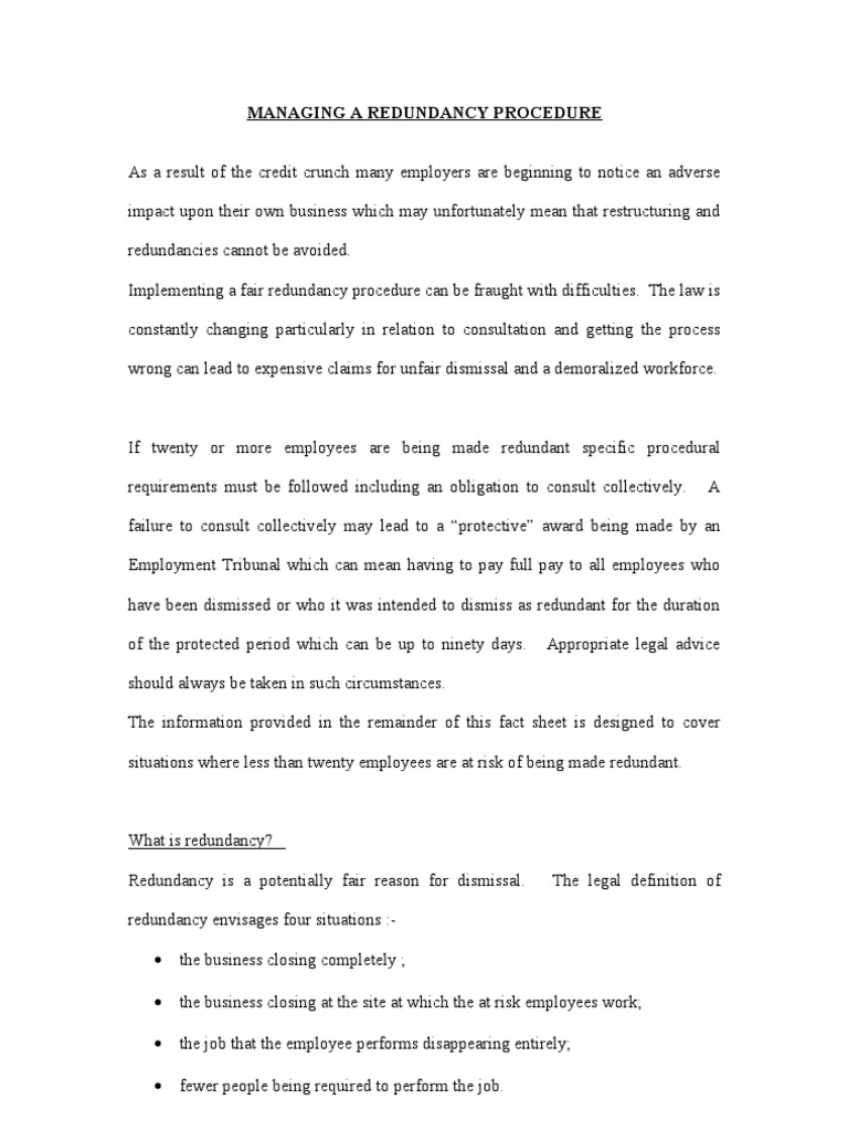Managing A Redundancy Procedure | PDF | Layoff | Employment