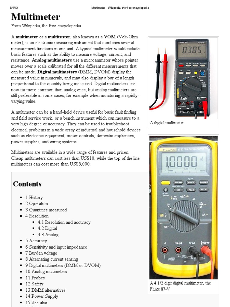 Multimeter - Wikipedia, The Free Encyclopedia | PDF | Electricity ...