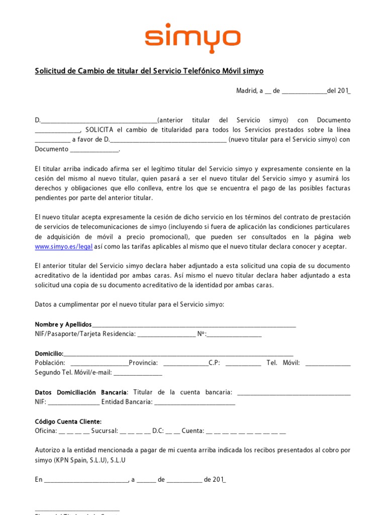 Formulario Cambio Titular SImyo | PDF | Business
