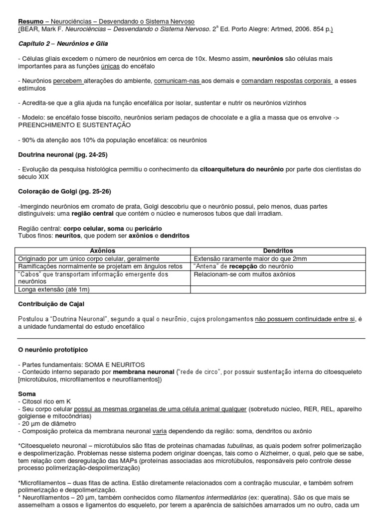 Estrutura e Função dos Neurônios e Glia | PDF | Sinapse | Potencial de ação
