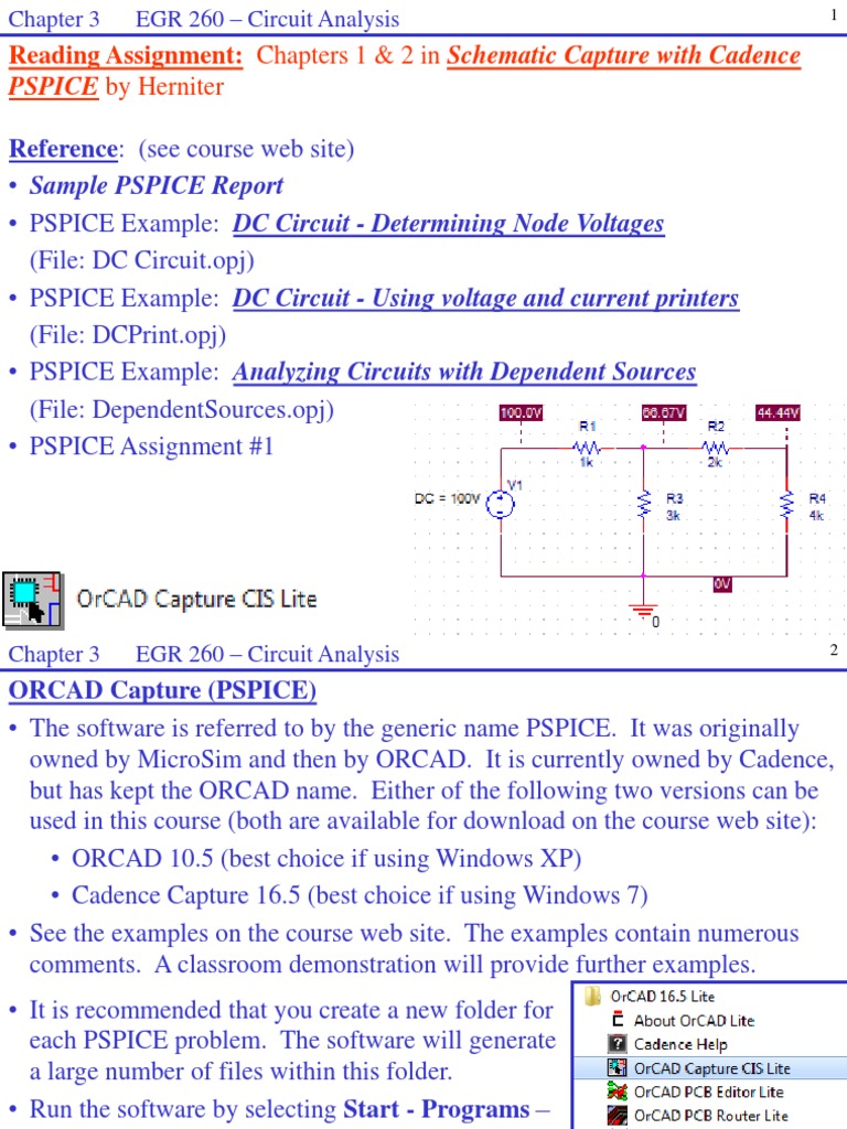 EGR260 - Introduction To PSPICE | PDF | Electronic Circuits | Network Analysis (Electrical Circuits)