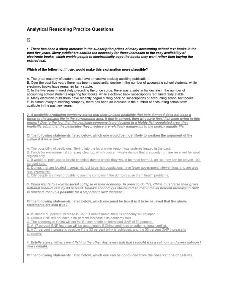 Analytical Reasoning Practice Questions | PDF | Textbook | Argument