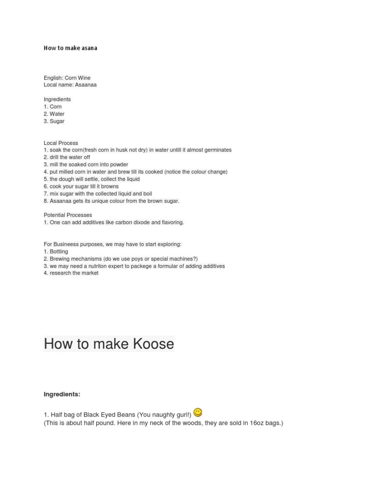 How To Make Asana | PDF | Foods | Food And Drink