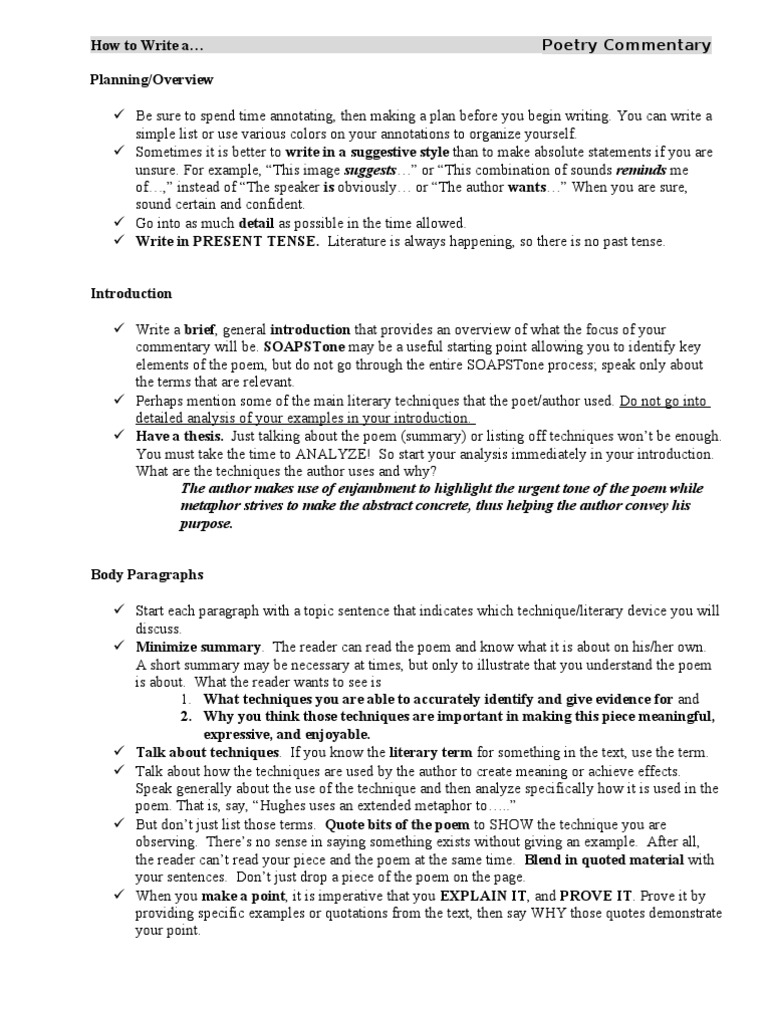 How To Write A Poetry Commentary | PDF | Ellipsis | Proofreading
