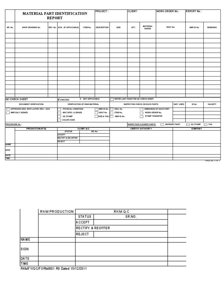 Material Identification Report Format | PDF | Technology & Engineering