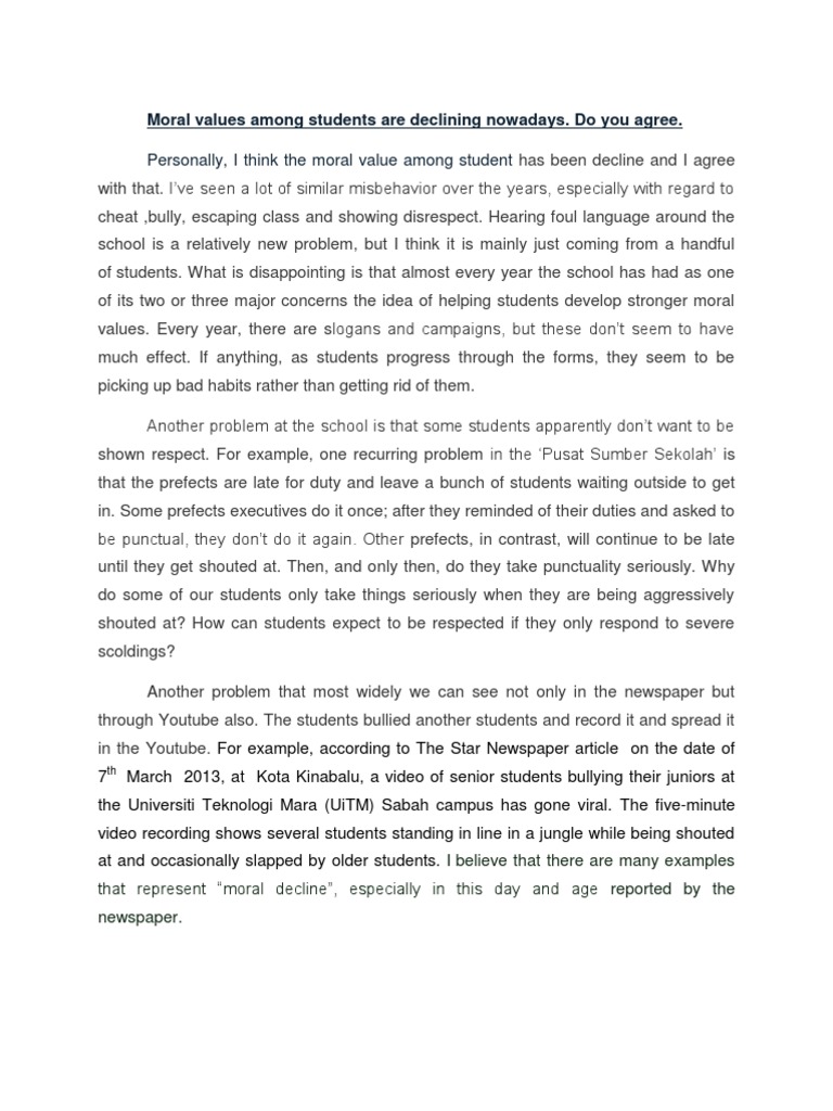 Moral Values Among Students Are Declining Nowadays | PDF