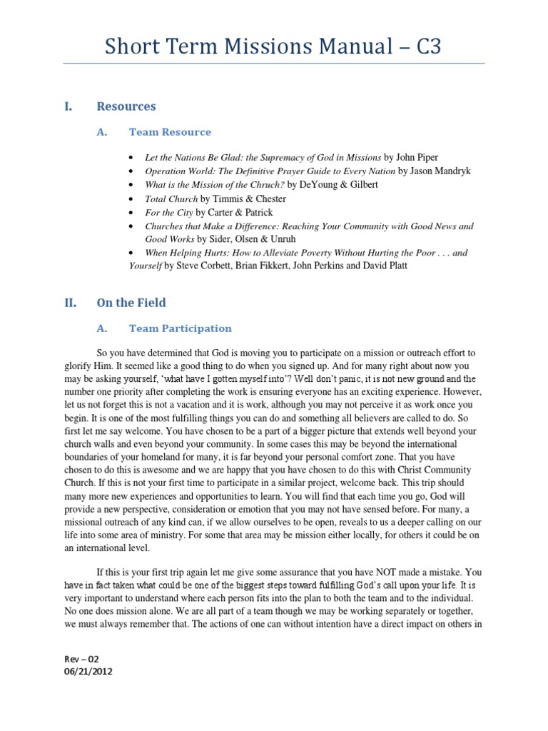 Missions Manual - c3 - Pre-Trip Handout | PDF | Prayer | Abraham