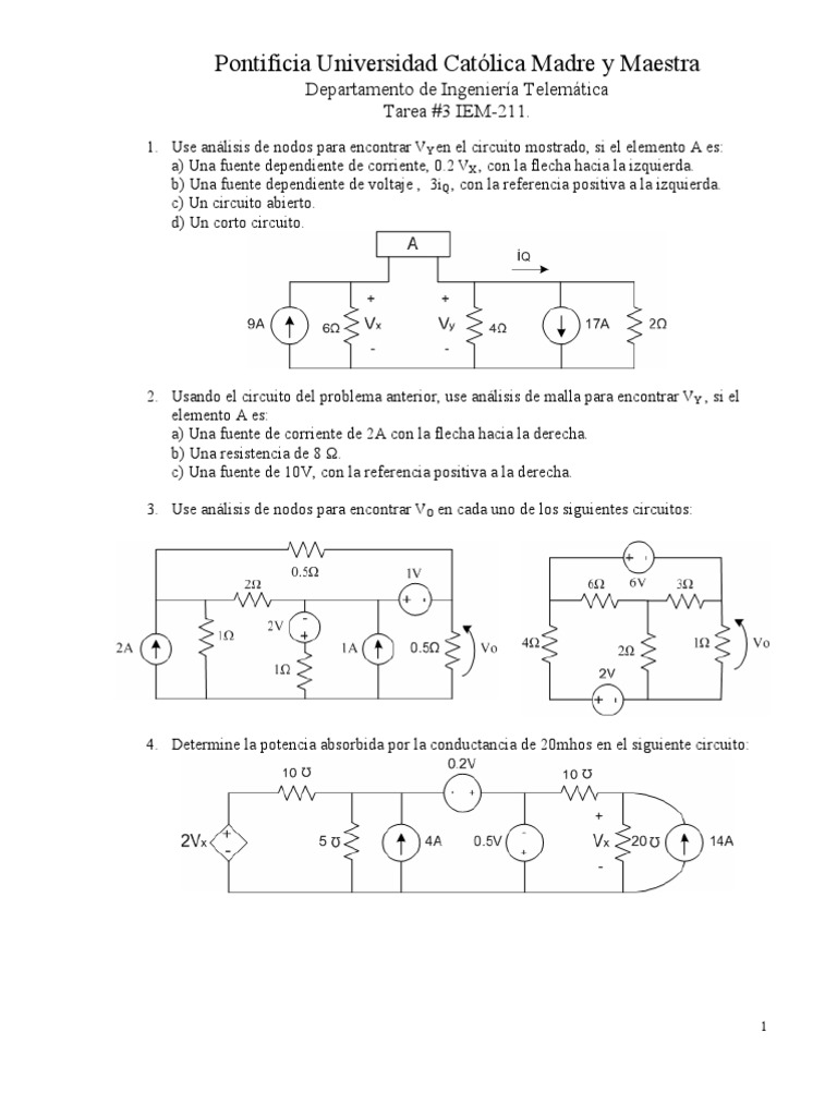 Tarea #3. Nodos y Mallas. | PDF | Electromagnetismo | Circuitos electrónicos