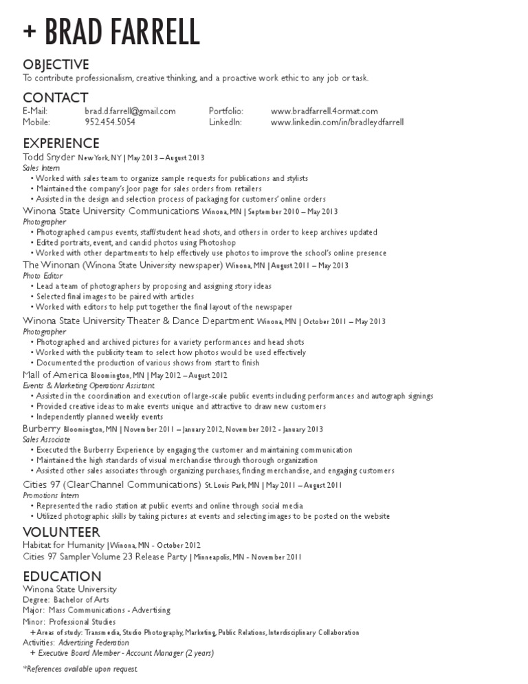 Brad Farrell - Résumé | PDF | Résumé | Advertising
