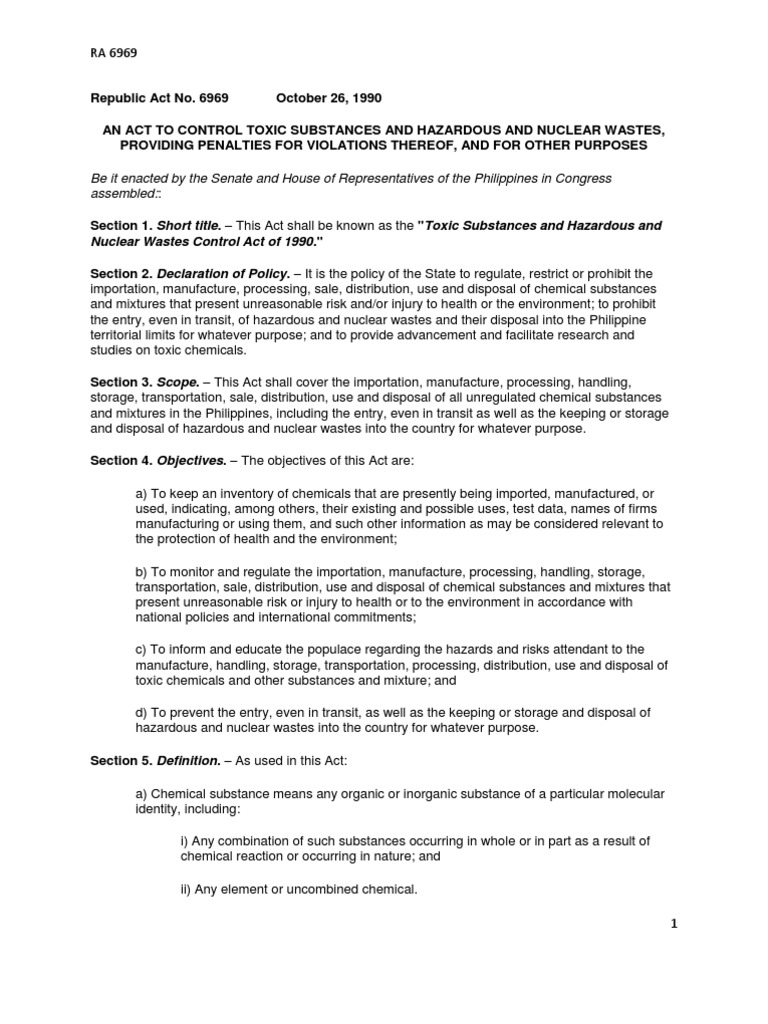 Ra 6969 | PDF | Chemical Substances | Toxicity