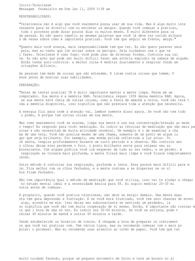 Telekinesis | PDF | Mente | Meditação