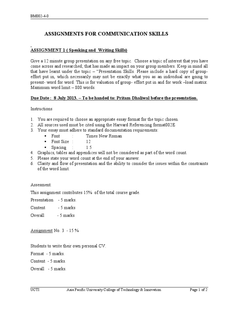 Assignments. Cos Speaking Skills - 2013 Copy B | PDF | Career & Growth