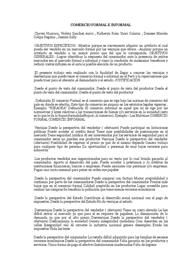 Comercio Formal e Informal | PDF | Desempleo | Ciencias sociales