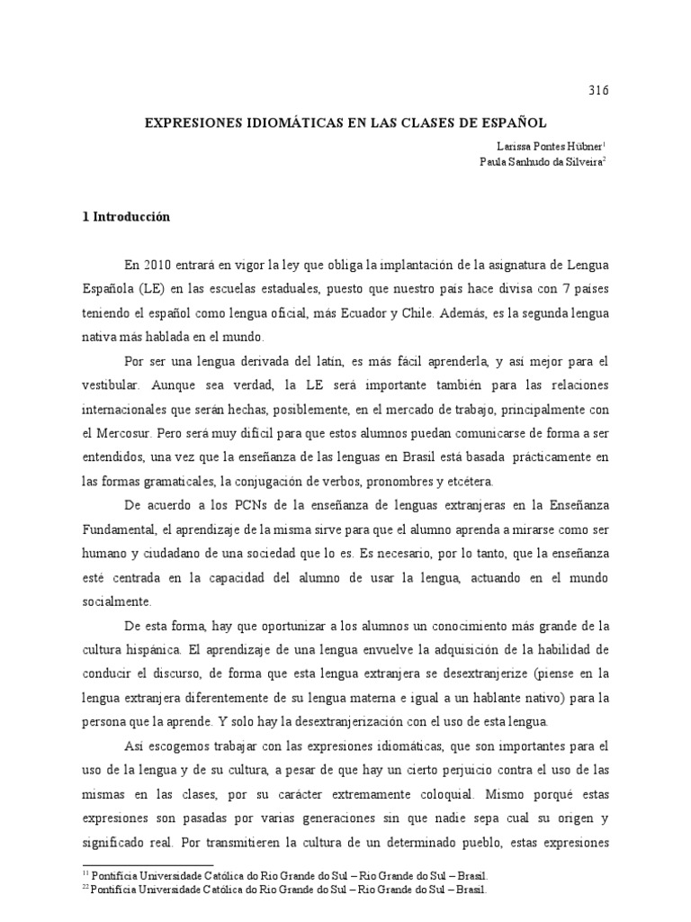 Expresiones Idiomáticas en Las Clases de Español | PDF | Palabra ...
