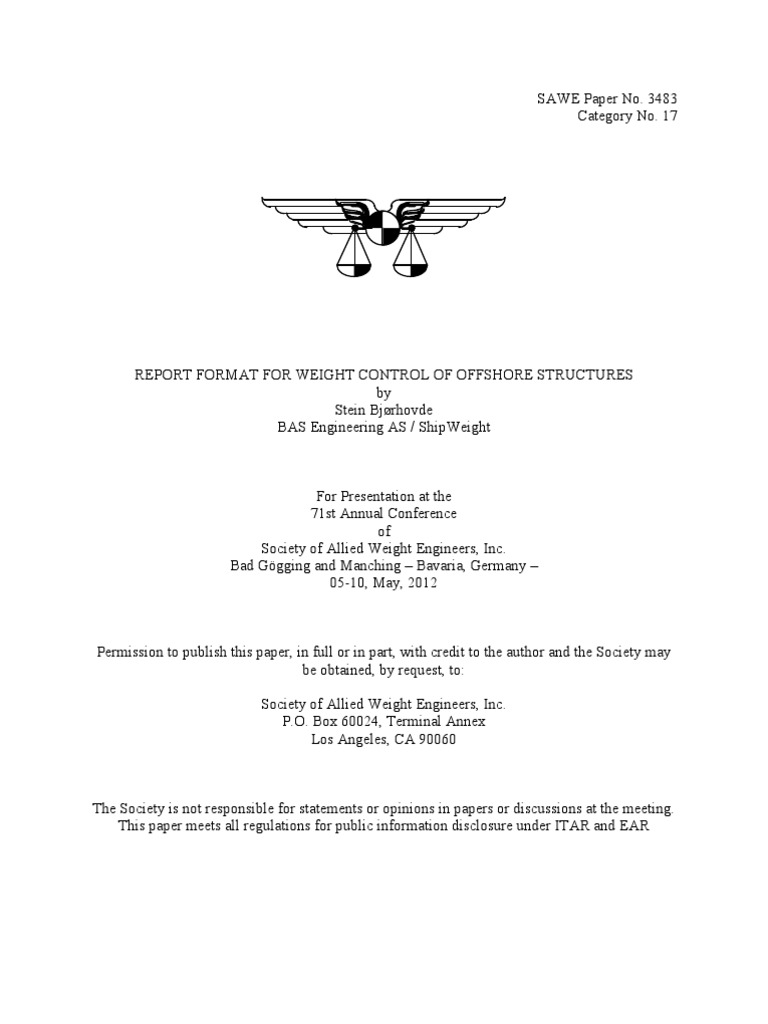 Weight Control Report for Offshore Structures | PDF | Weight | Databases