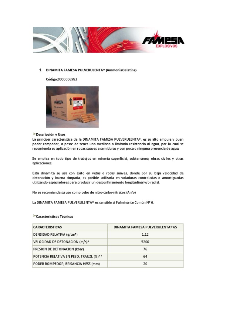 Explosivos Famesa | PDF | Material explosivo | Descomposición