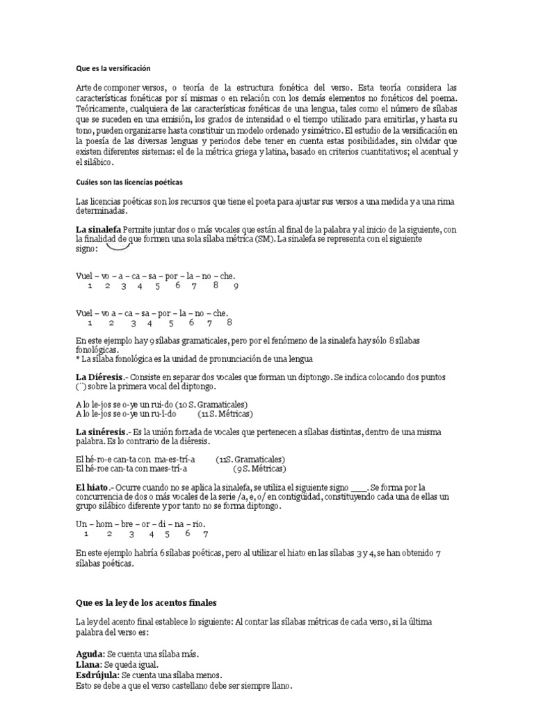 Que Es La Versificación | PDF | Metro (poesía) | Sílaba