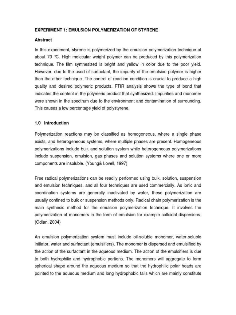 Experiment 1 | PDF | Polymerization | Polymers