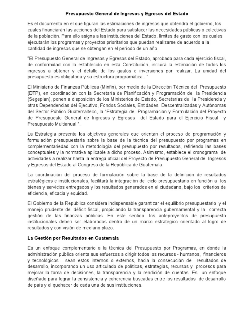 Presupuesto General de Ingresos y Egresos Del Estado | PDF ...
