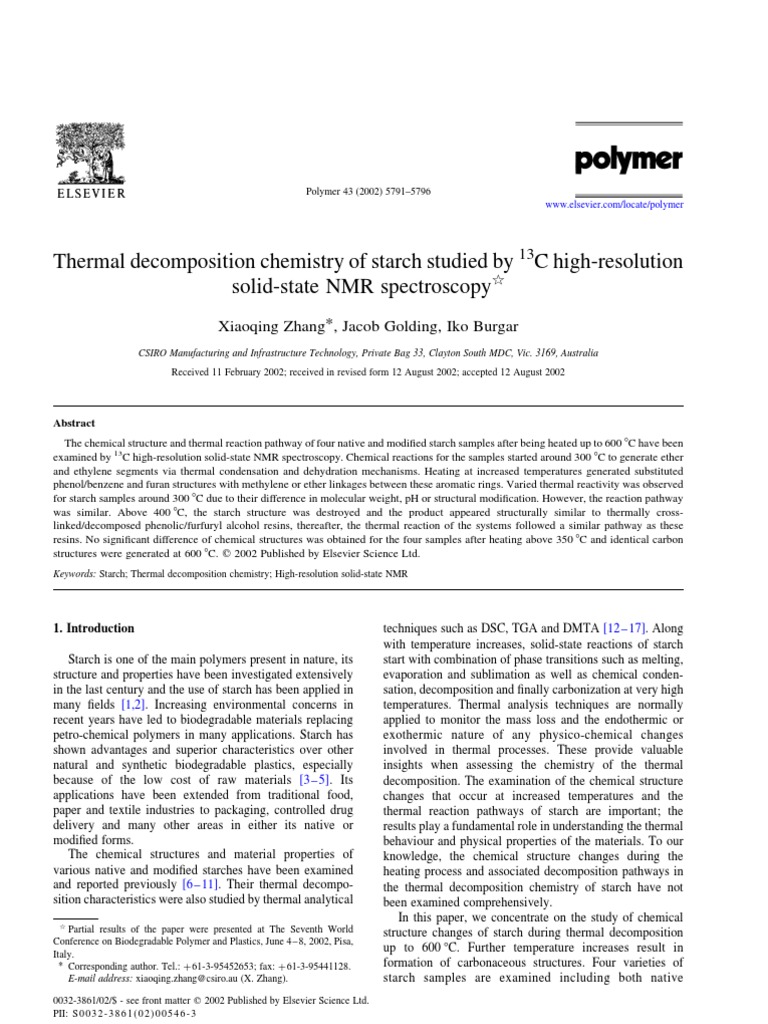 Thermal Decomposition Pathways of Starch: Insights from 13C High-Resolution Solid-State NMR ...