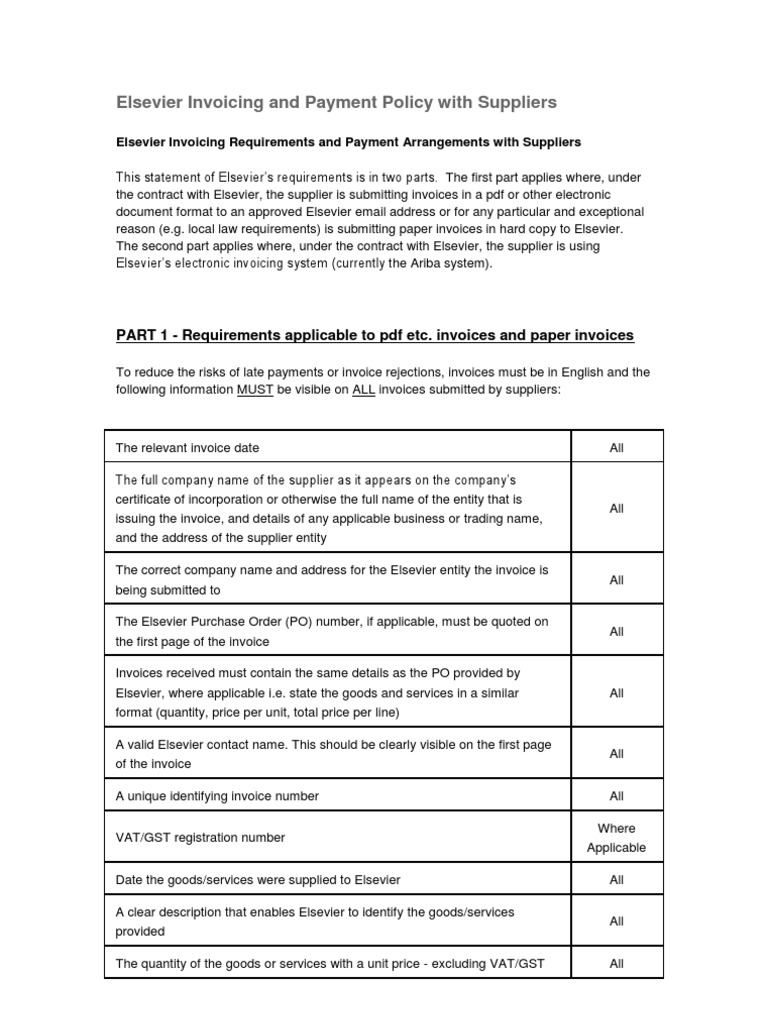 Elsevier Invoicing and Payment Policy With Suppliers | PDF | Invoice ...