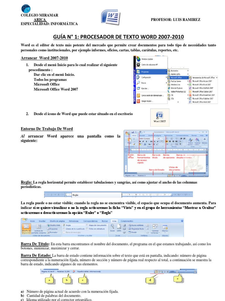 Guía #1 Word Inicio | PDF | Microsoft Word | Point and Click