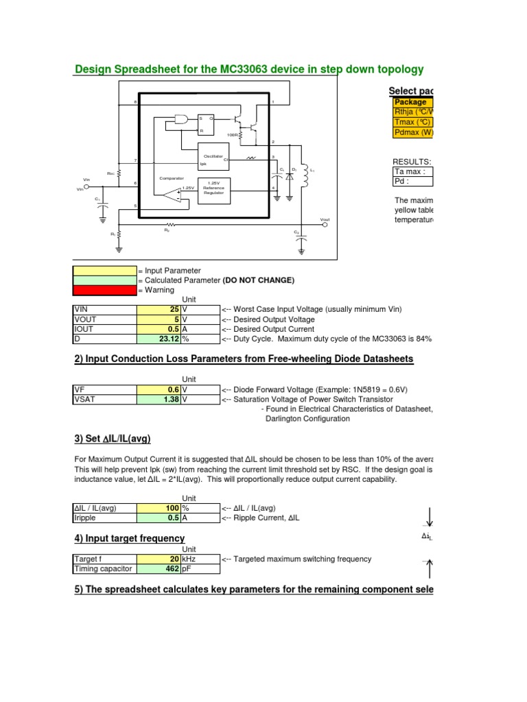 Design Spreadsheet for the MC33063 Step-Up Converter: Component ...