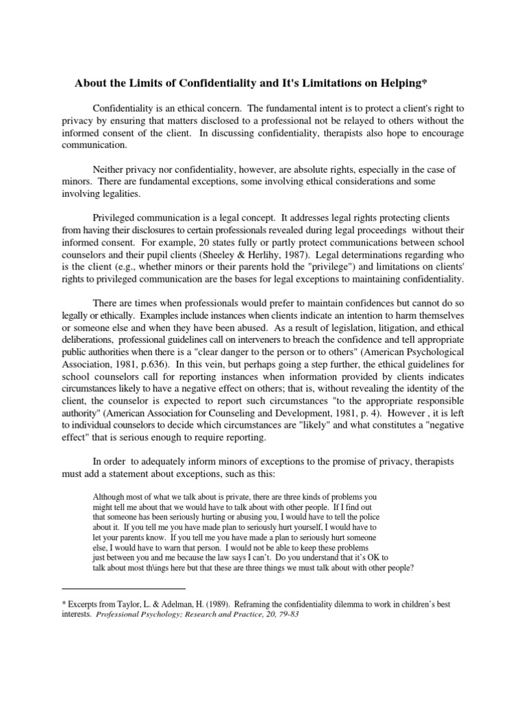 Limits of Confidentiality | Confidentiality | American Psychological ...
