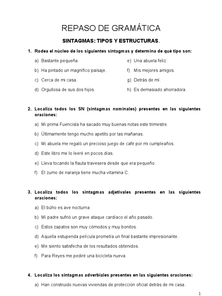 286 - Repaso de Gramática | PDF | Verbo | Oración (Lingüística)