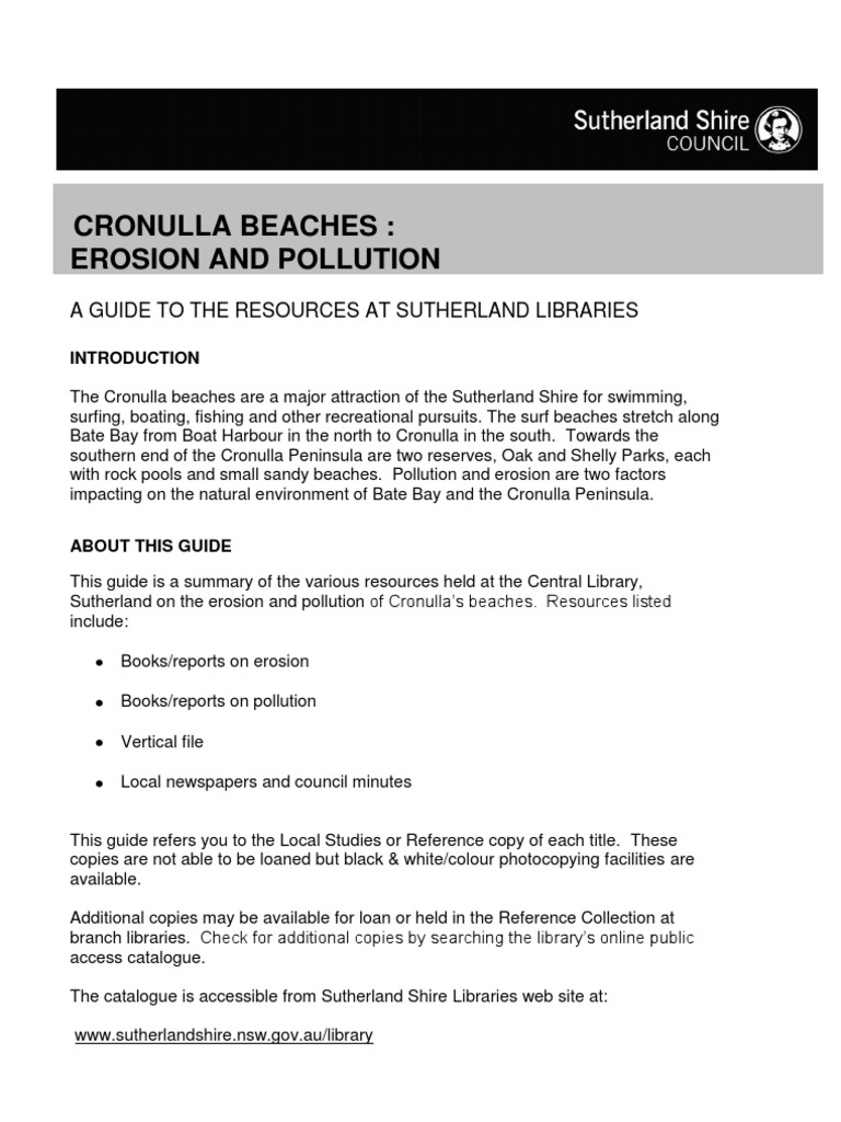 Cronulla Beach Erosion and Pollution Guide | PDF | Beach ...