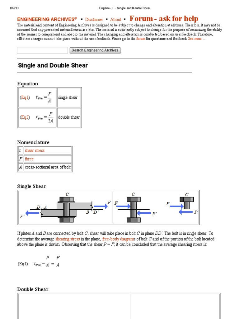 EngArc - L - Single and Double Shear | PDF | Shear Stress | Stress (Mechanics)